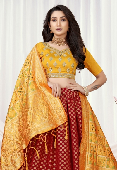 Viscose jacquard circular lehenga choli in Maroon colour 11057