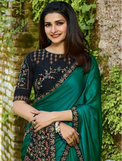 Buy Bollywood Prachi Desai Teal green silk designer party wear saree in UK, USA and Canada
