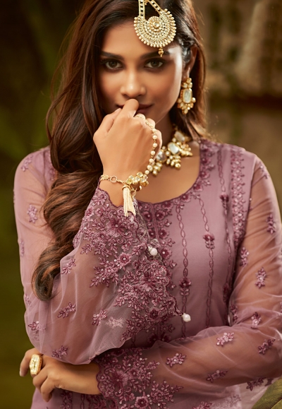 Pink Net Embroidered Palazzo Suit 61001