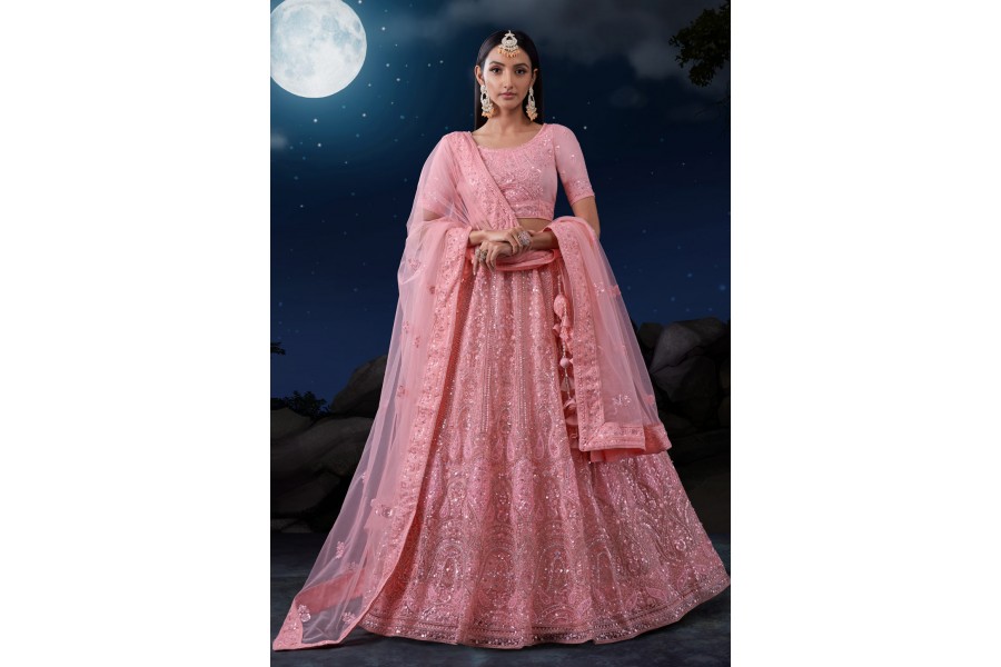 Pink soft net lehenga choli 90006