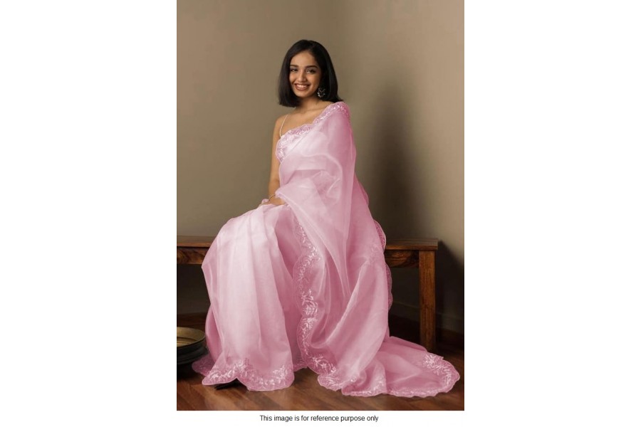 Buy Bollywood Model light pink organza silk saree in UK, USA and Canada