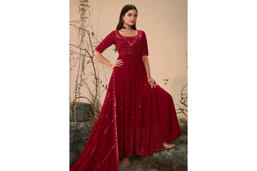 Georgette pakistani suit in Maroon colour 4824