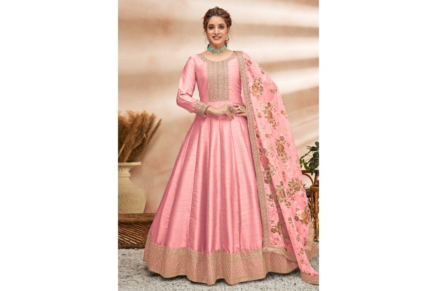 Pink art silk abaya style anarkali suit 4801