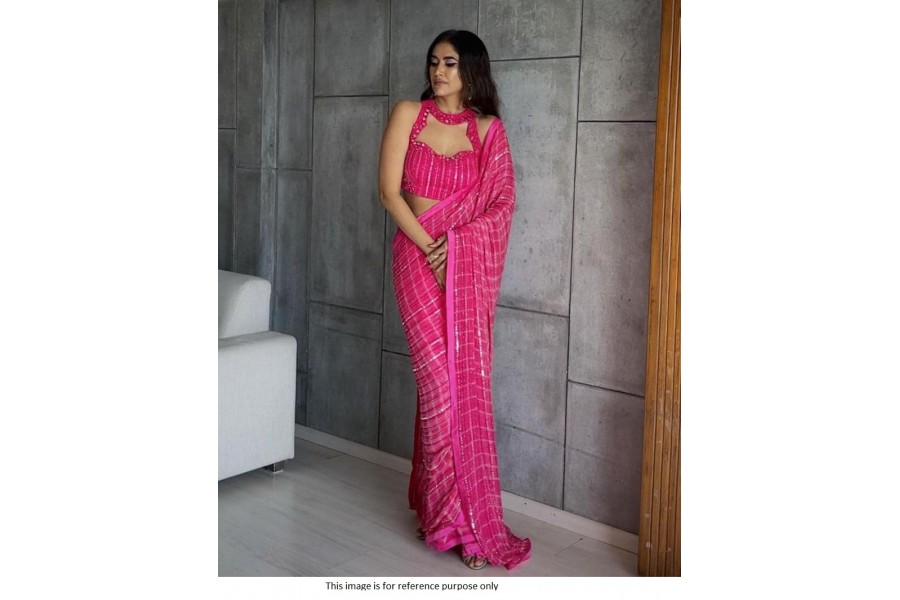 Buy Bollywood model Rani pink double sequins saree in UK, USA and Canada