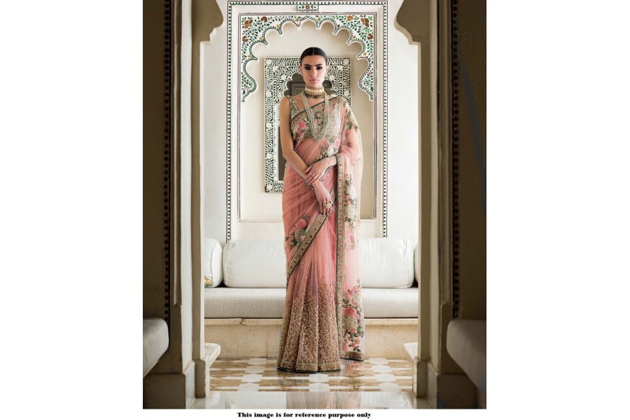 Buy Sabyasachi Inspired peach color net designer saree in UK, USA and ...