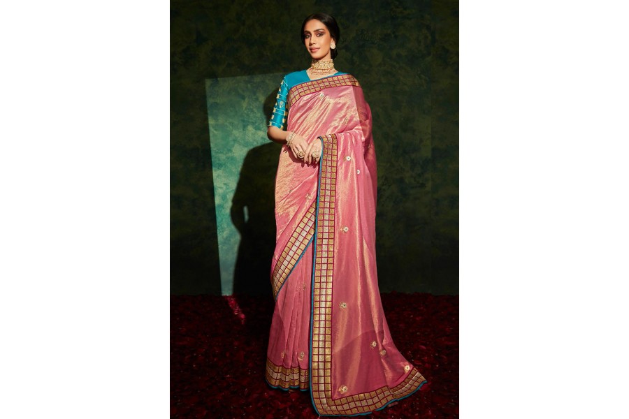 Pink silk saree with blouse 5212