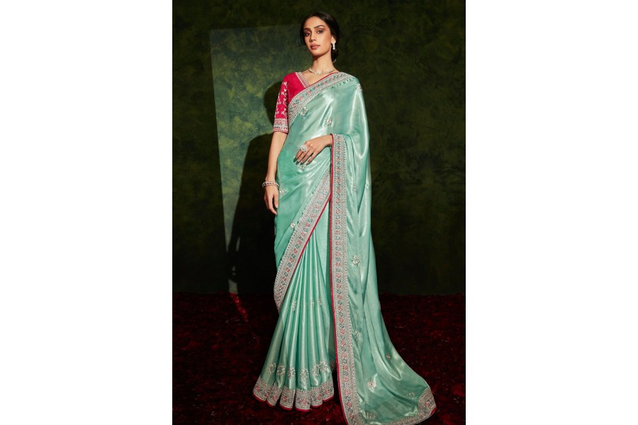 Sky blue georgette saree with blouse 5205