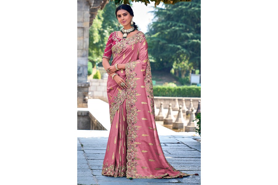 Fancy Silk Saree with blouse in Pink and Magenta 6211