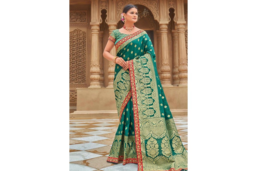 Banarasi silk Saree in Green colour 5011