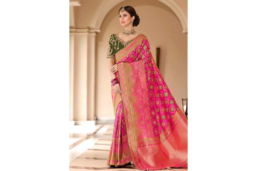 Silk Saree with blouse in Pink colour 13411