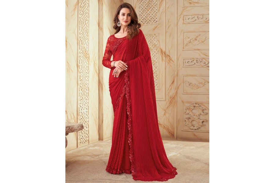 Glam Silk Saree with blouse in red color
