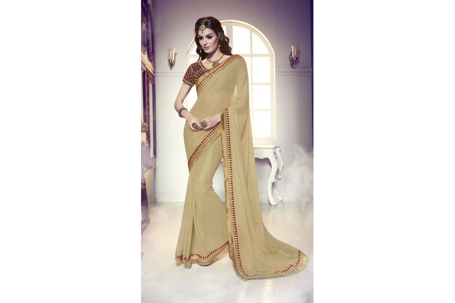 Party-wear-chikoo-maroon-color-saree