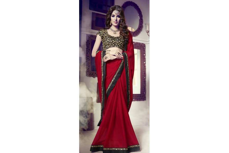 Party-wear-dark-red-color-saree