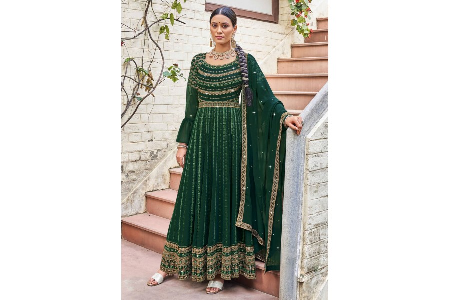 Green Georgette Abaya Style Anarkali Suit 924