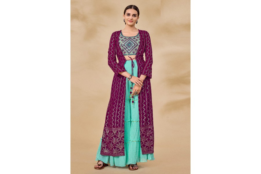 Magenta georgette readymade jacket style suit 27002