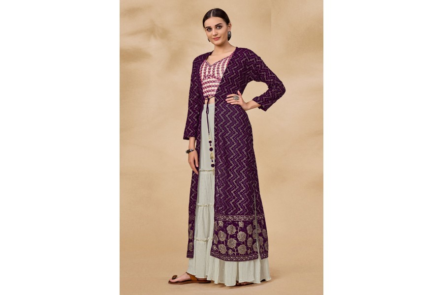 Purple georgette readymade jacket style suit 27003