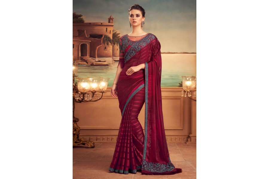 Maroon silk party wear saree 25006
