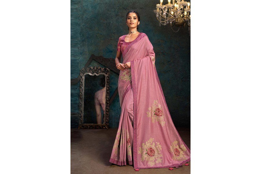Pink silk stone work saree 21114