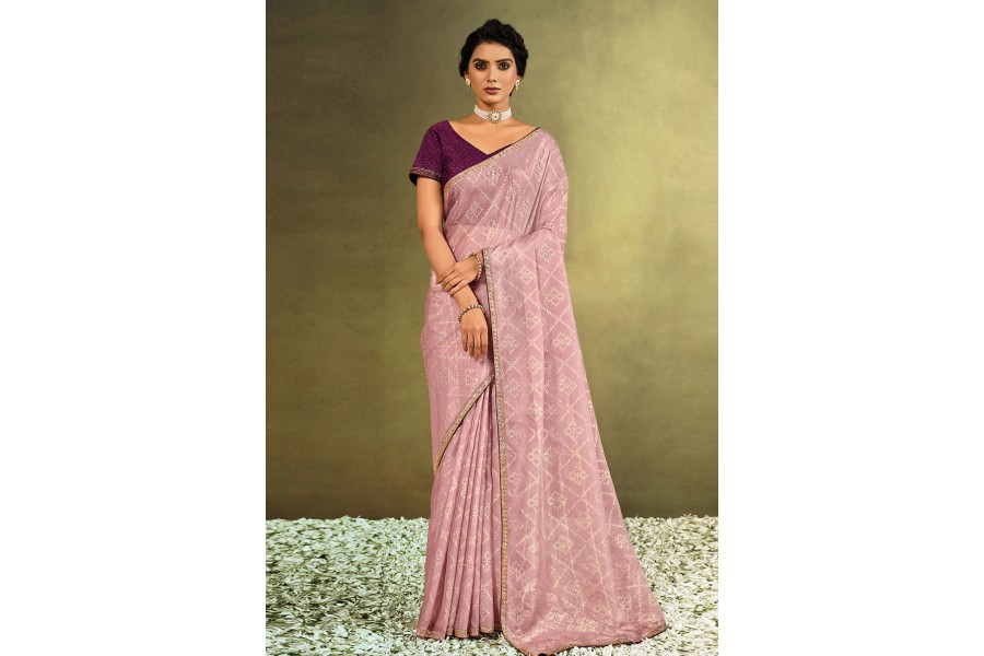 Pink tissue saree with blouse 21907