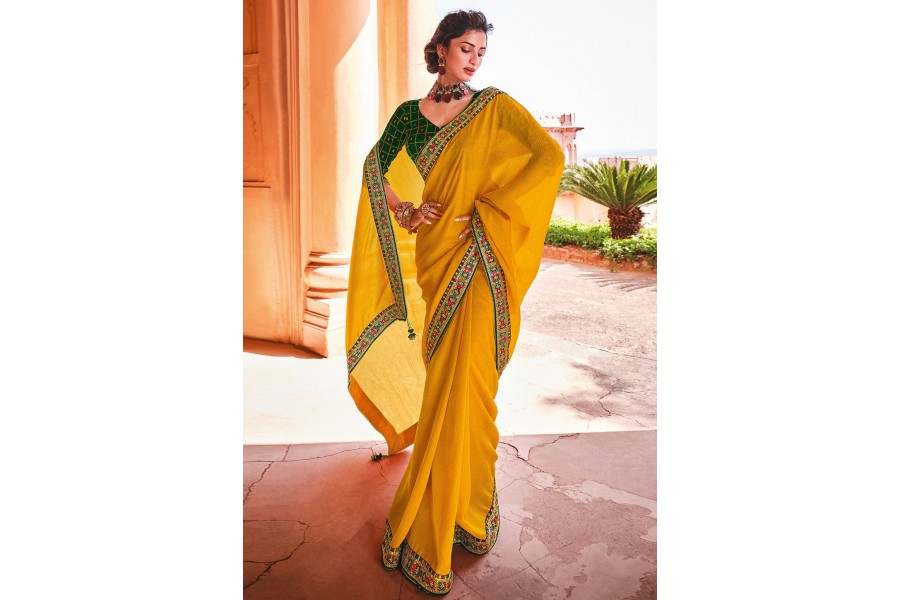 Yellow organza saree with blouse 21009