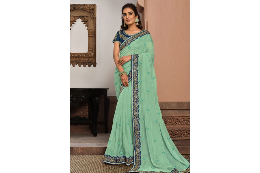 Light green tissue saree with blouse 21408