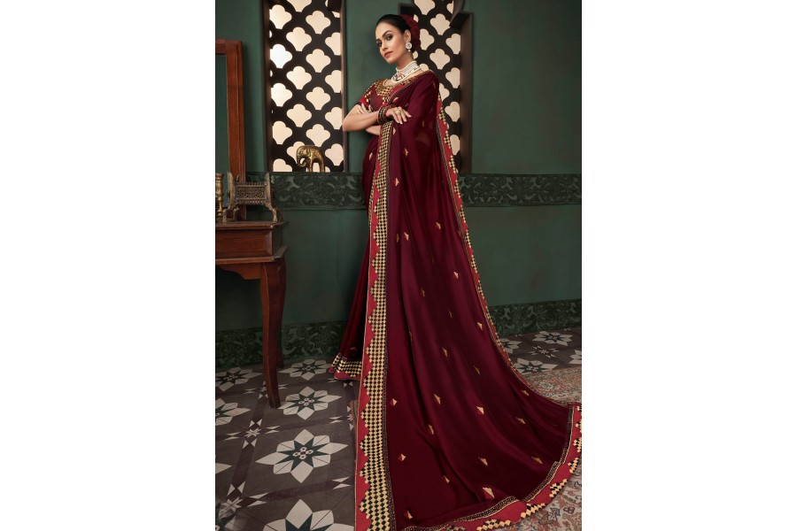 Maroon silk party wear saree 117931