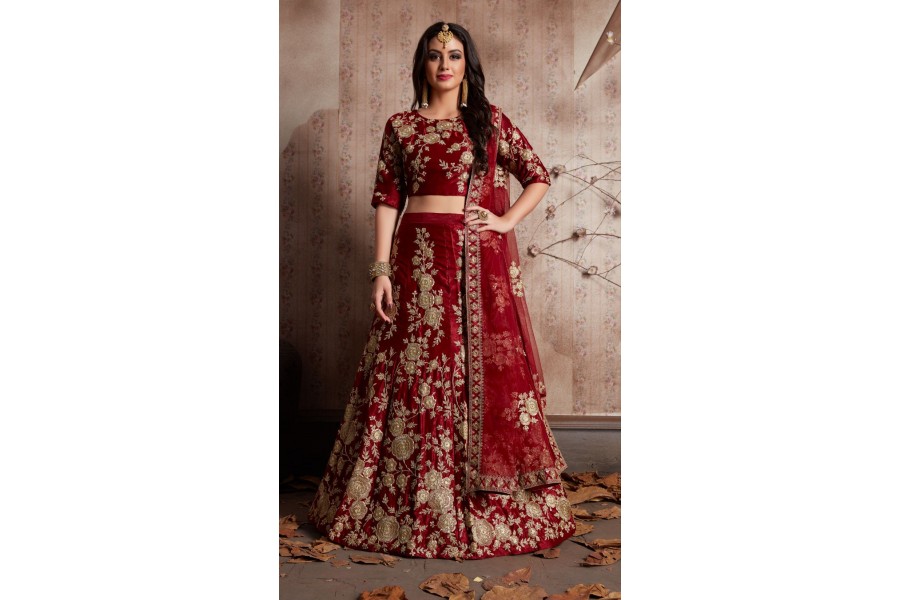 Indian Dress Maroon Color Bridal Lehenga 359M