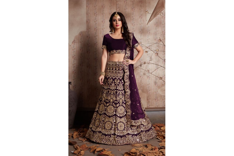 Indian Dress Purple Color Bridal Lehenga 611