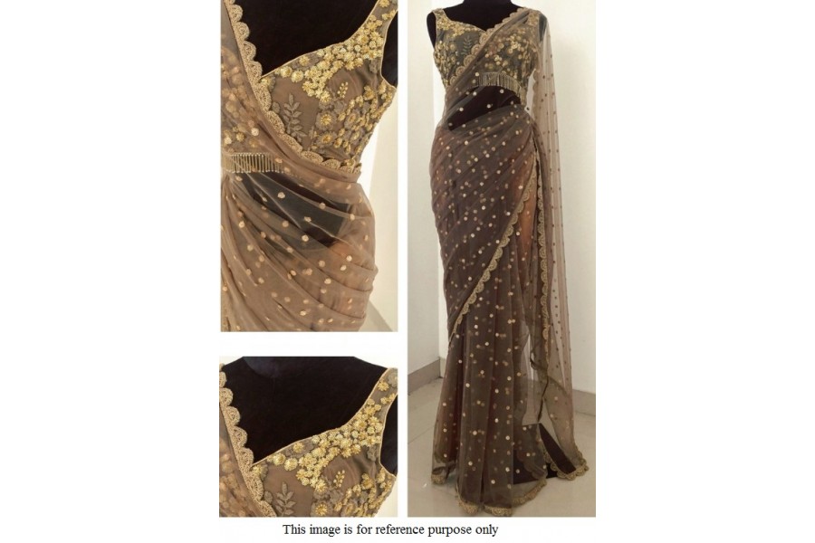 Buy Bollywood Model Grey net designer saree in UK, USA and Canada