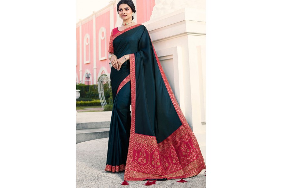 prachi desai dark blue sparkle silk saree with blouse 20763