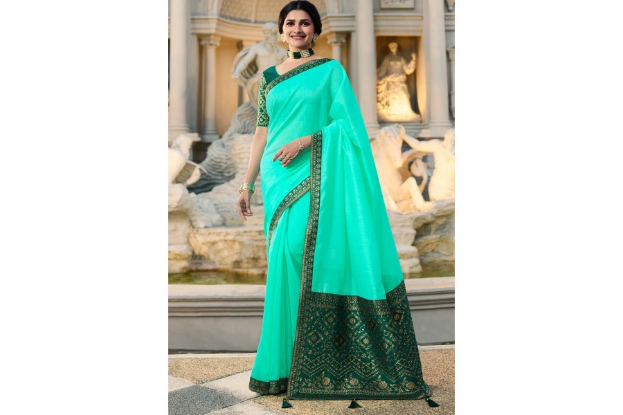 prachi desai green shade milano silk saree with blouse 20767