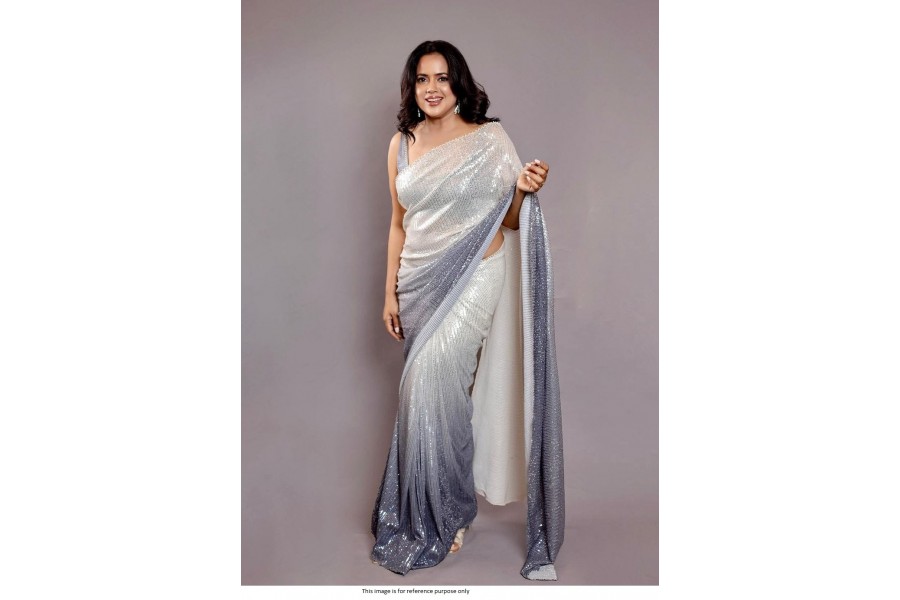 Buy Bollywood Sameera Reddy inspired white sequins georgette saree in ...