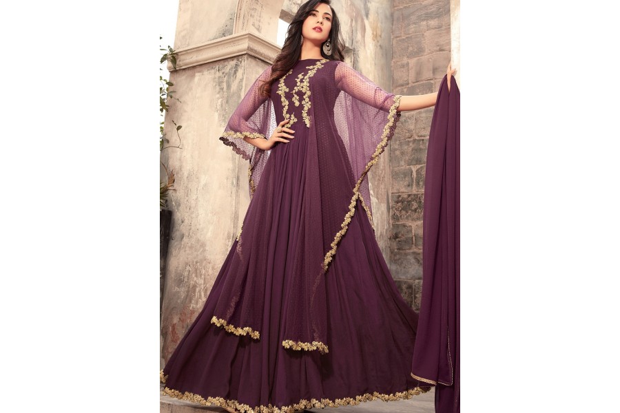 Buy Sonal Chauhan Purple Georgette Wedding Anarkali In Uk Usa And Canada