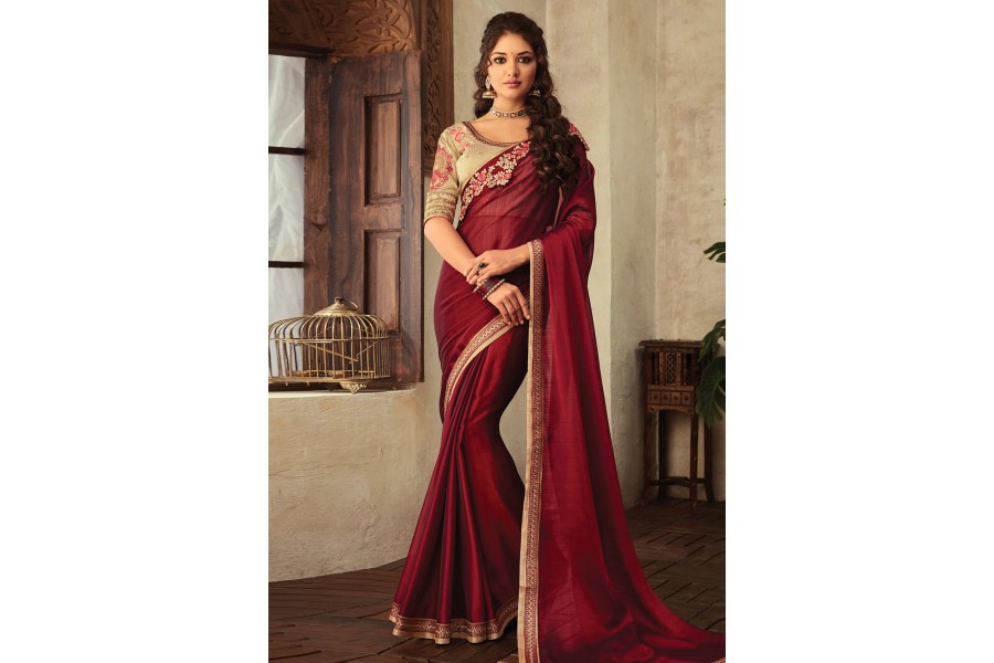 Maroon georgette party wear saree V3916