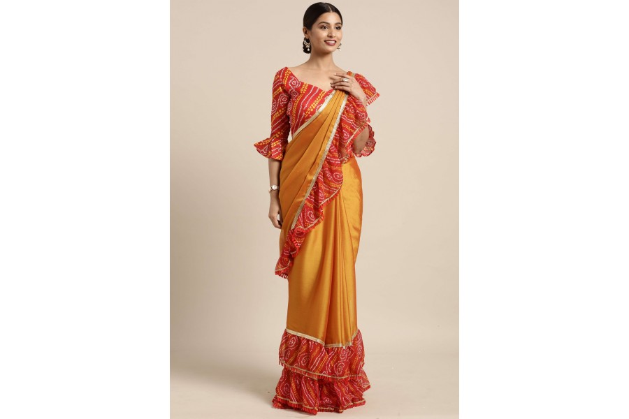 Orange chiffon ruffle border festival wear saree 60839