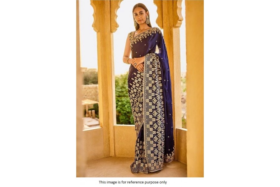 Buy Bollywood model Navy blue georgette saree in UK, USA and Canada