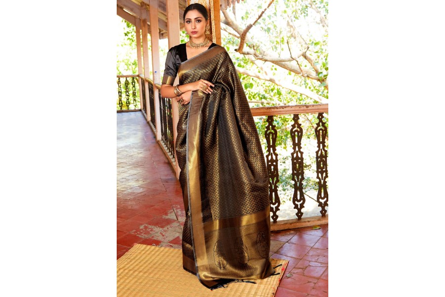 ROYAL PRINCESS GOLDEN BLACK WOVEN KANJIVARAM 145006D