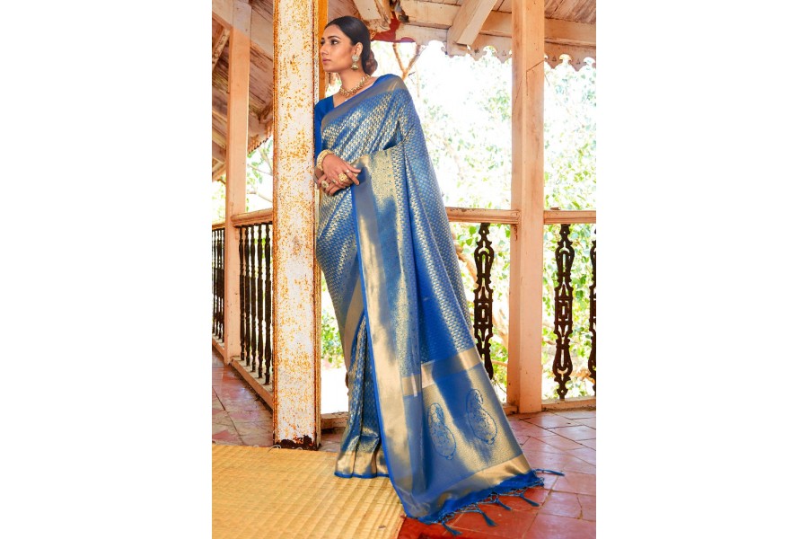 ROYAL PRINCESS GOLDEN BLUE WOVEN KANJIVARAM 145006F
