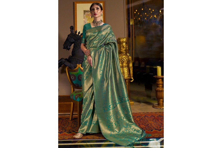 ROYAL PRINCESS GOLDEN GREEN WOVEN KANJIVARAM 145005