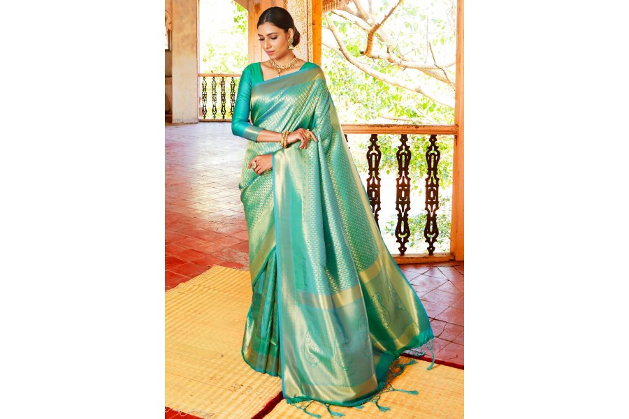 ROYAL PRINCESS GOLDEN GREEN WOVEN KANJIVARAM 145006B