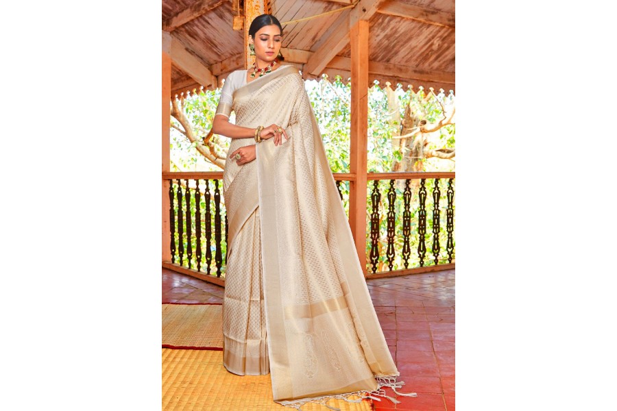ROYAL PRINCESS GOLDEN IVORY WOVEN KANJIVARAM 145006H