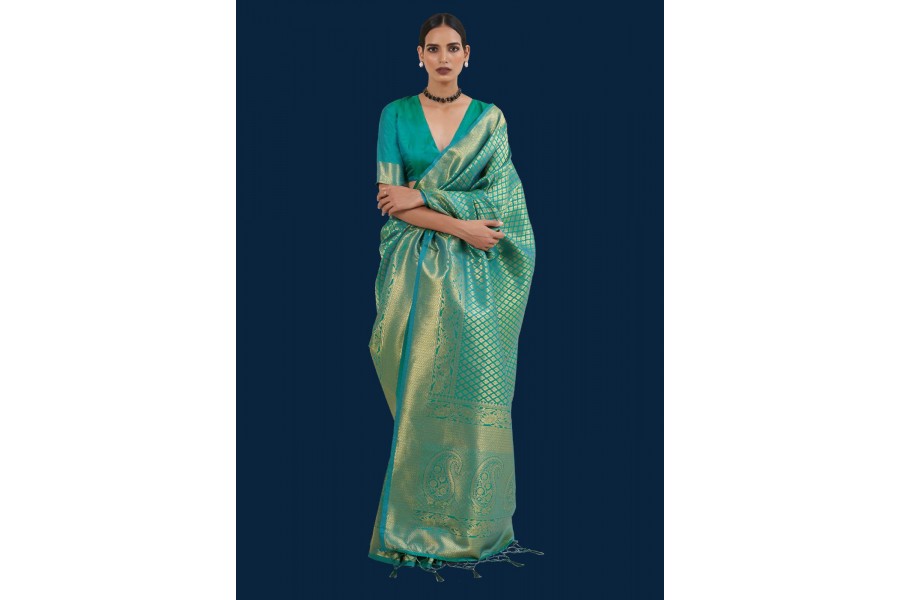 ROYAL PRINCESS GOLDEN JADE GREEN WOVEN KANJIVARAM 145003A