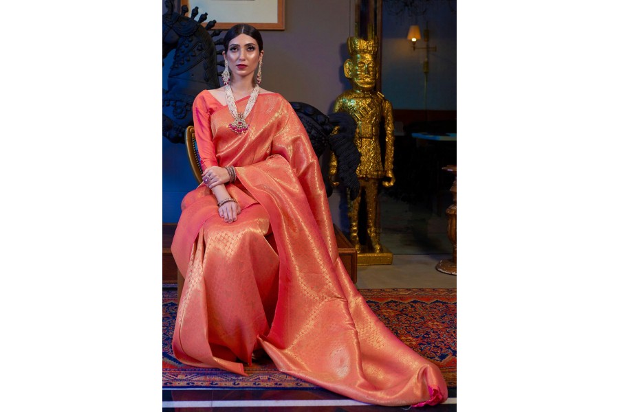 ROYAL PRINCESS GOLDEN ORANGE WOVEN KANJIVARAM 145001