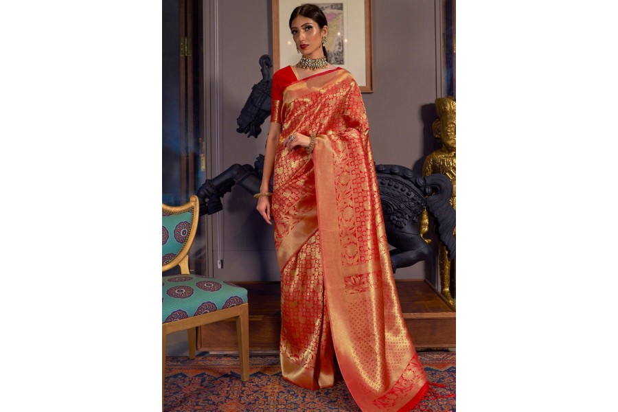 ROYAL PRINCESS GOLDEN RED WOVEN KANJIVARAM 145004