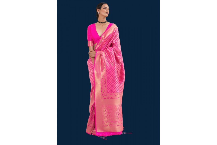 ROYAL PRINCESS GOLDEN RICH PINK WOVEN KANJIVARAM 145003F