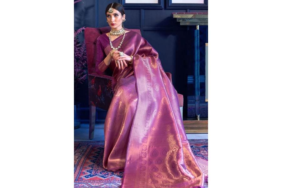 ROYAL PRINCESS GOLDEN WINE WOVEN KANJIVARAM 145002