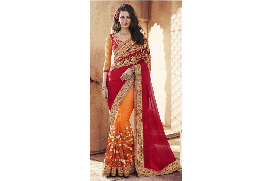 Party-wear-Orange-Red-8-color-saree