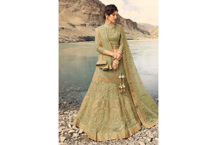 Light green net embroidered circular lehenga choli 915 Light green net embroidered circular lehenga choli 915