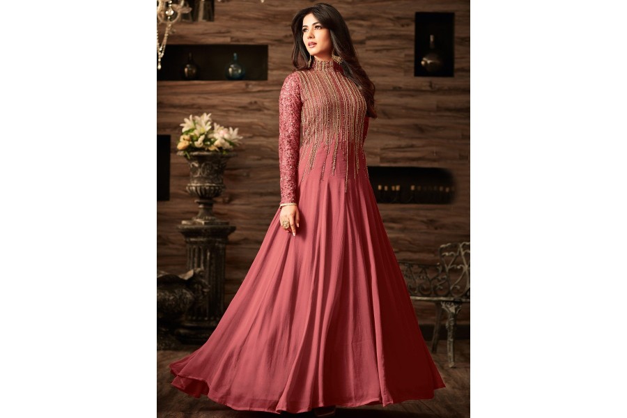 Sonal chauhan onion color net anarkali 4806