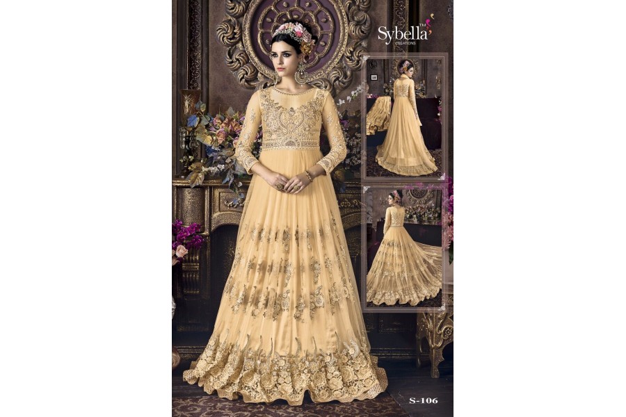 Peach color net wedding anarkali 106